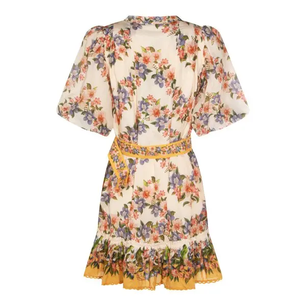 Farm Rio Hilo Stripes Sand Floral Mini Dress - Nude