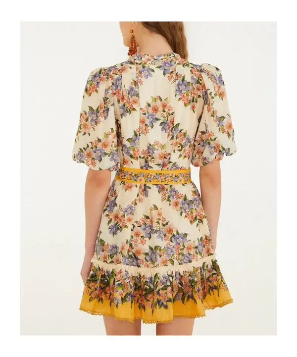 Farm Rio Hilo Stripes Sand Floral Mini Dress - Nude
