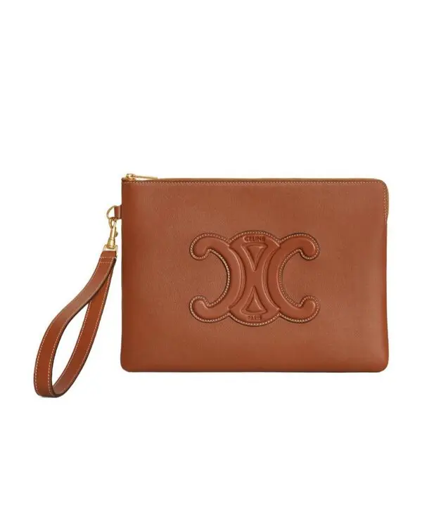 Celine Small Pouch With Strap In Triomphe Leather