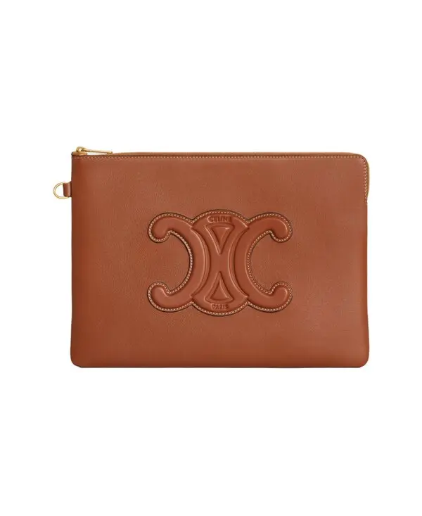 Celine Small Pouch With Strap In Triomphe Leather