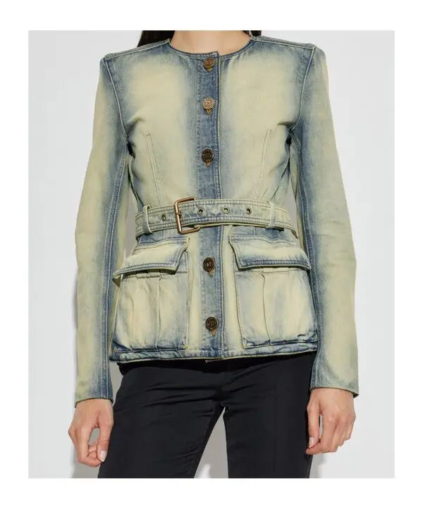 Balmain Belted Denim Blazer - Nude