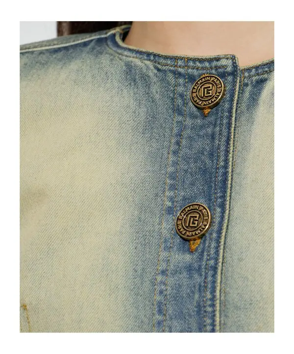 Balmain Belted Denim Blazer - Nude