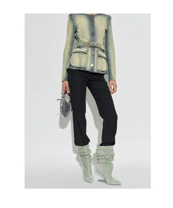 Balmain Belted Denim Blazer - Nude