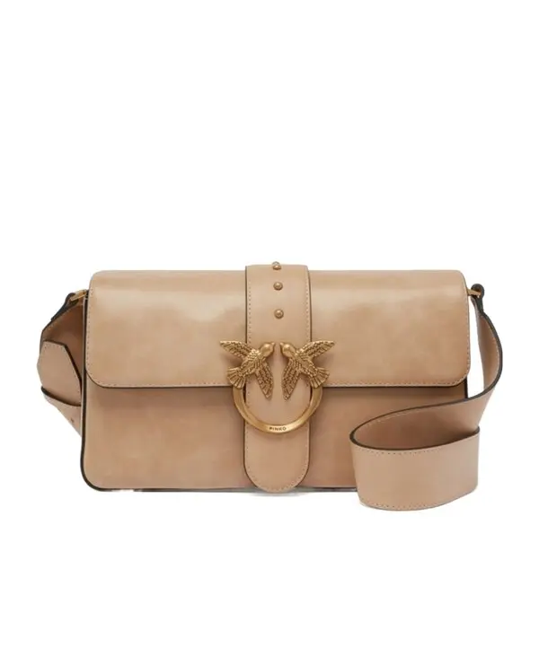 Pinko Love One Logo Plaque Shoulder Bag - Nude