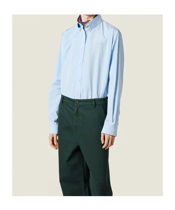 Miu Miu Logo Embroidered Cotton Button-up Shirt