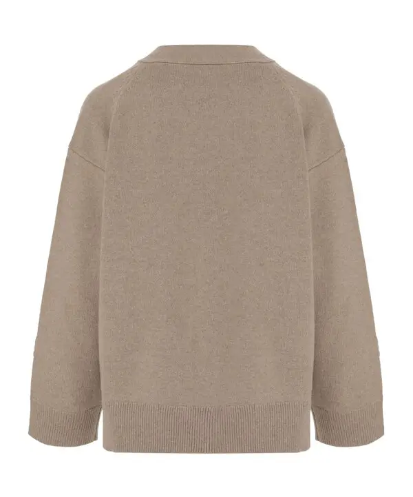 Tory Burch V-neck Cardigan With Ribbed Cuffs And Hem - Nude