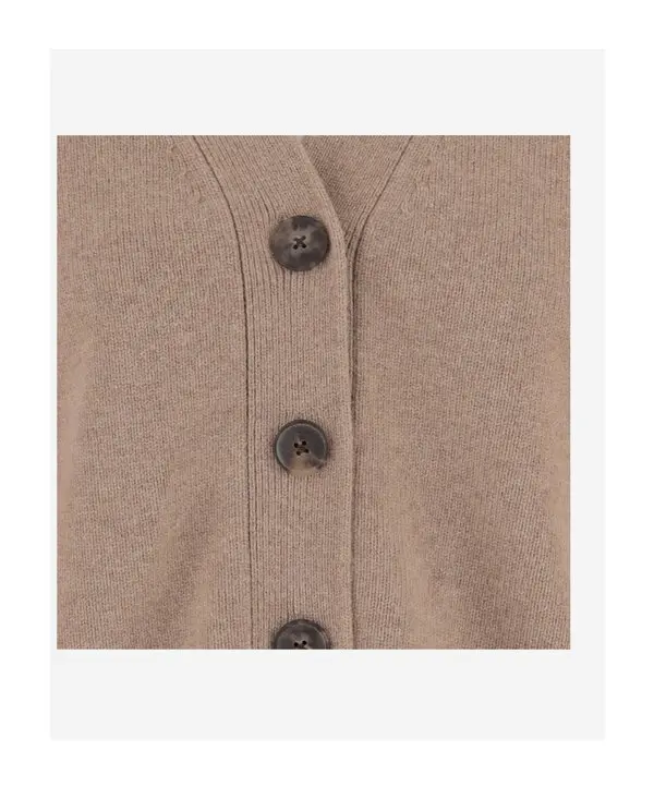 Tory Burch V-neck Cardigan With Ribbed Cuffs And Hem - Nude