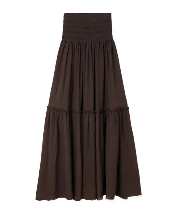 JOSEPH Folia Shirred Tiered Seersucker Maxi Skirt - Darkbrown