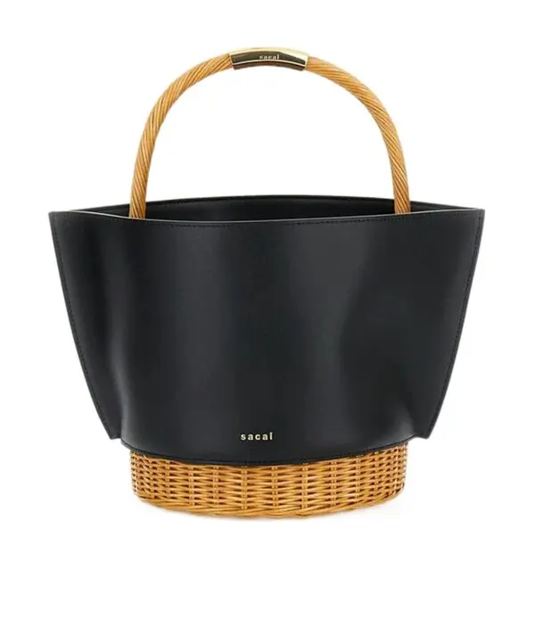 Sacai Woven Handle Bucket Bag With Logo Detail