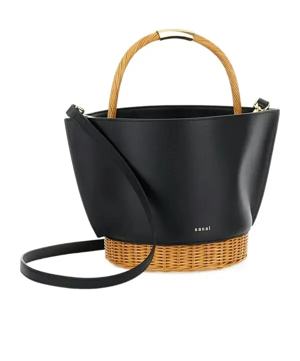 Sacai Woven Handle Bucket Bag With Logo Detail