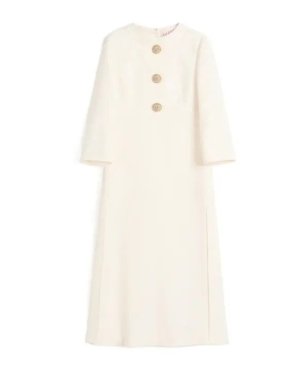 Valentino Garavani Crepe Couture Midi Dress With Jewelry Button Details - Ivory