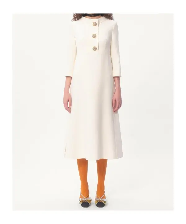 Valentino Garavani Crepe Couture Midi Dress With Jewelry Button Details - Ivory