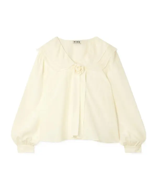 Rixo Emelin Floral Appliqué Peter Pan Collar Blouse