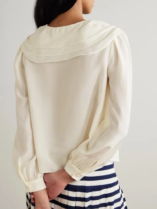 Rixo Emelin Floral Appliqué Peter Pan Collar Blouse