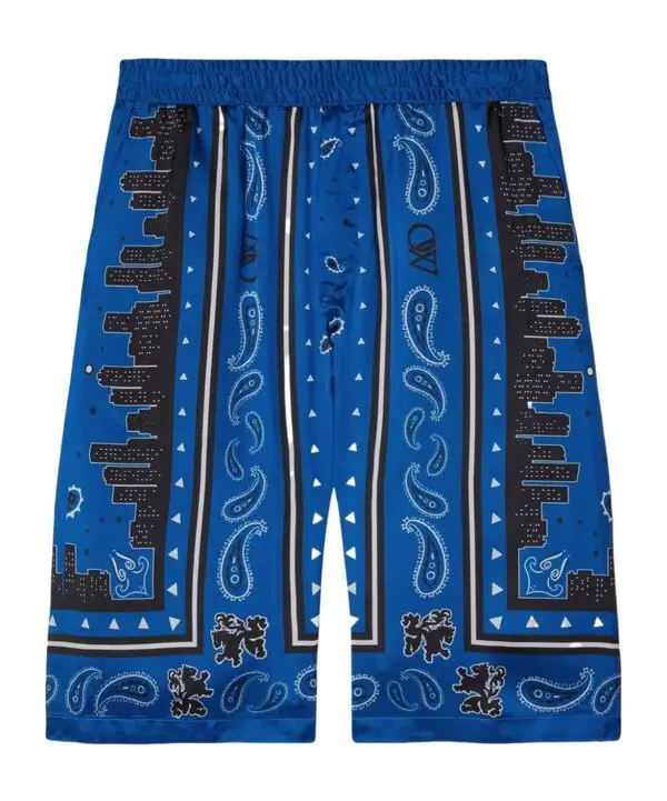 Off-White Bandana Printed Straight Hem Shorts - Blue