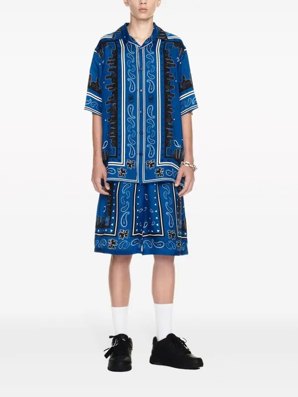 Off-White Bandana Printed Straight Hem Shorts - Blue