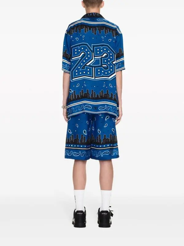 Off-White Bandana Printed Straight Hem Shorts - Blue