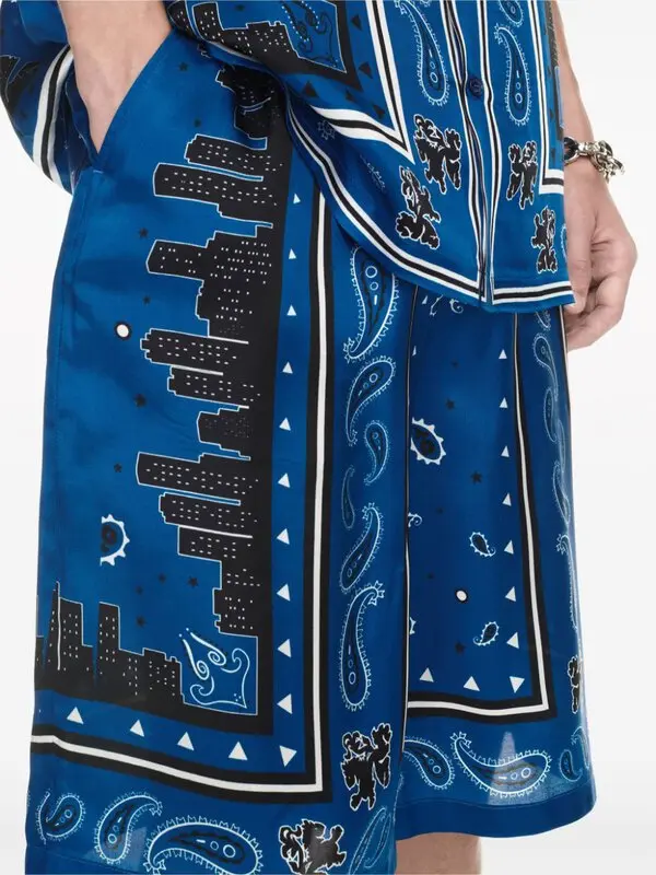 Off-White Bandana Printed Straight Hem Shorts - Blue