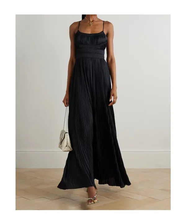 Ulla Johnson Reine Plissé Satin Gown - Black
