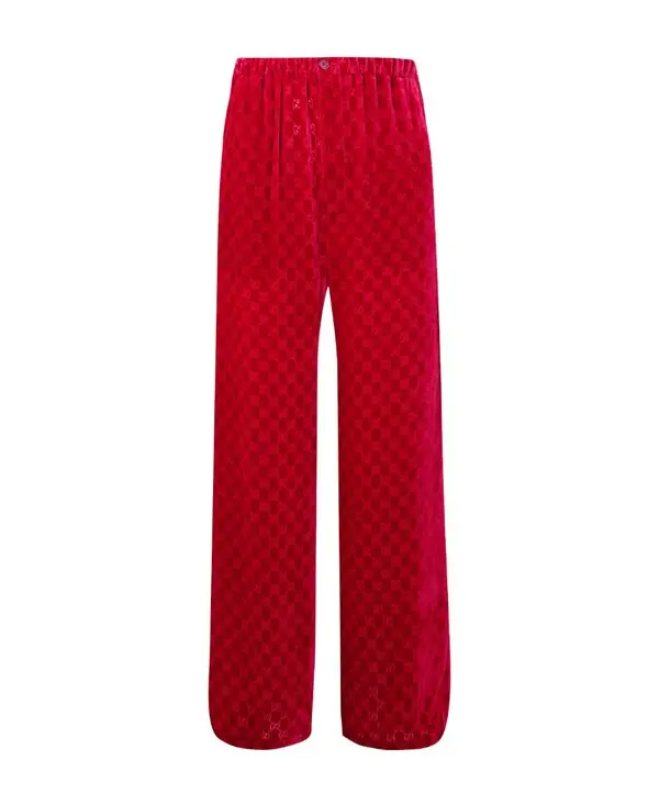 Gucci Gg Jacquard Velvet Trousers - Red