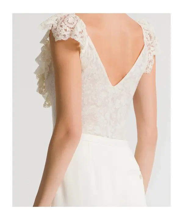 Alberta Ferretti Wool Lace Bodysuit With Frilled Sleeves
