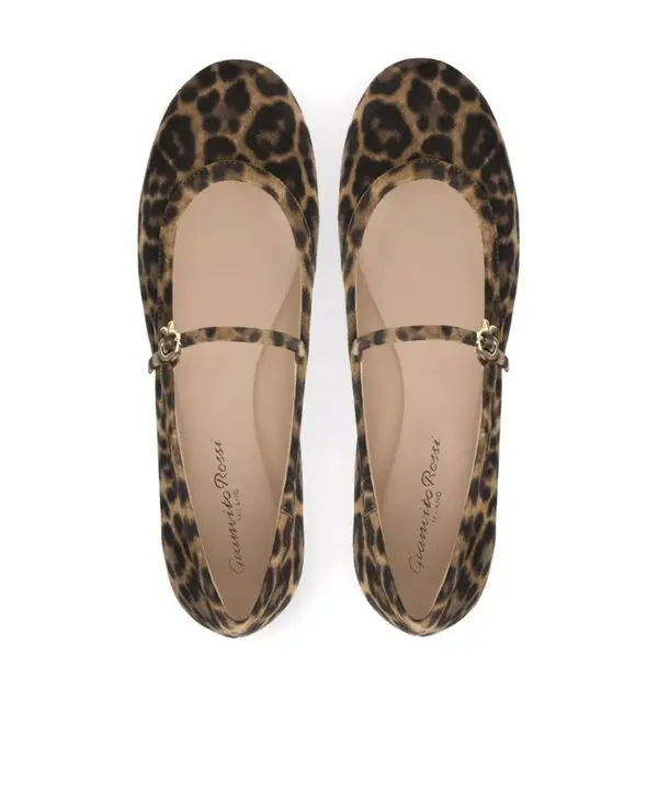 GIANVITO ROSSI Carla Leopard-pattern Buckle-strap Ballerina Flats - Black