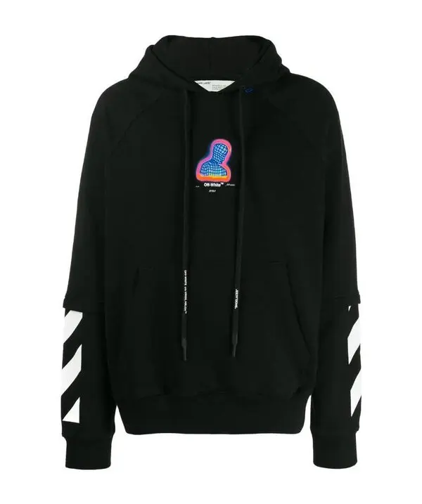 Off-White Hooded Sweater With Rope Straps And Graphic Print