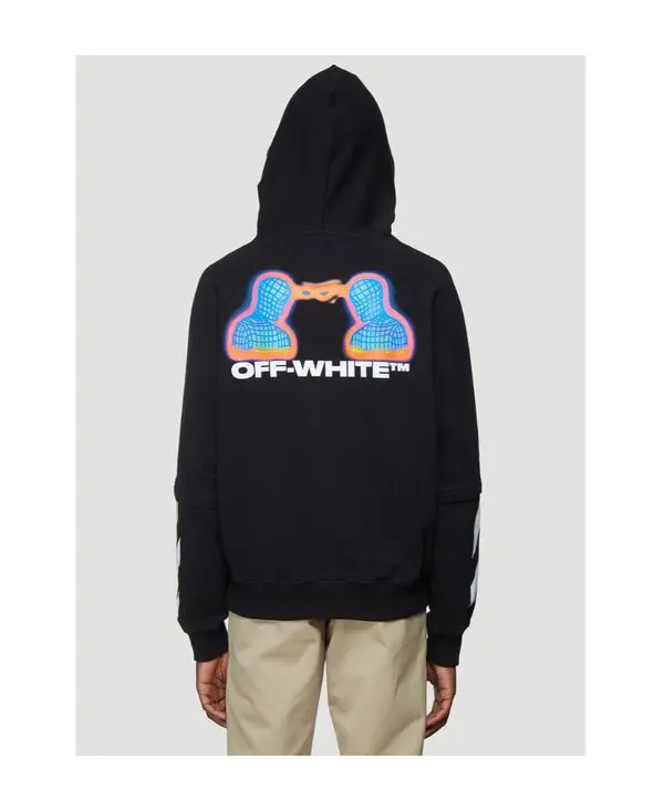 Off-White Hooded Sweater With Rope Straps And Graphic Print