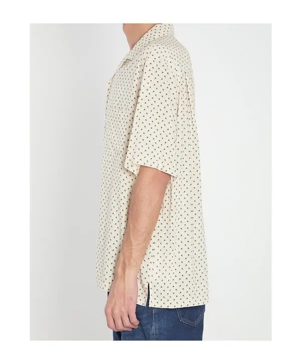Celine Bowling Shirt In Micro Triomphe Print Viscose - White