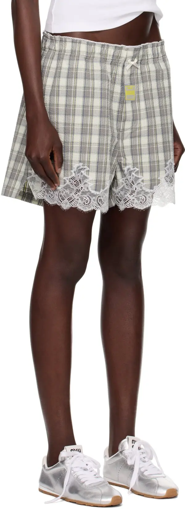 Martine Rose Seersucker Checkered Shorts With Lace Trim