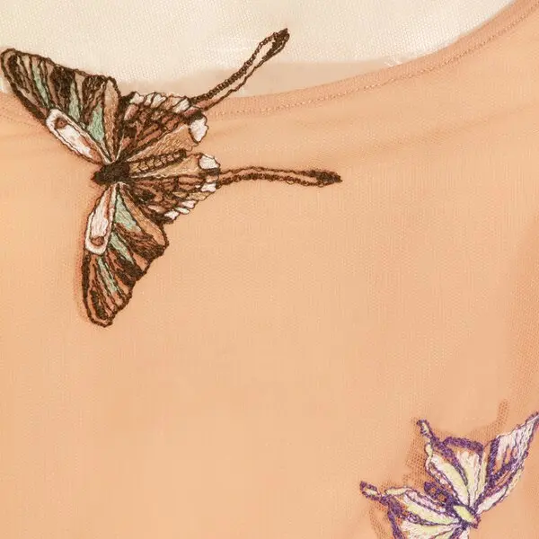 Blumarine Sheer Butterfly Embroidered Long Sleeve Top - Nude