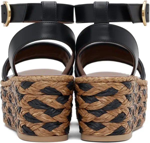 Valentino Garavani Polished Leather And Woven Faux Grass Platform Sandals