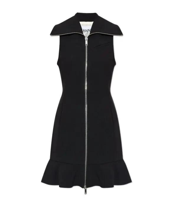 GANNI Zip-up Ruffled Hem Dress