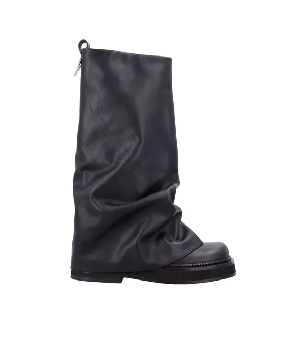 Attico The Robin Ruched Leather Combat Boots - Black