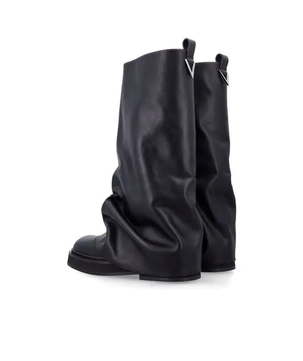 Attico The Robin Ruched Leather Combat Boots - Black