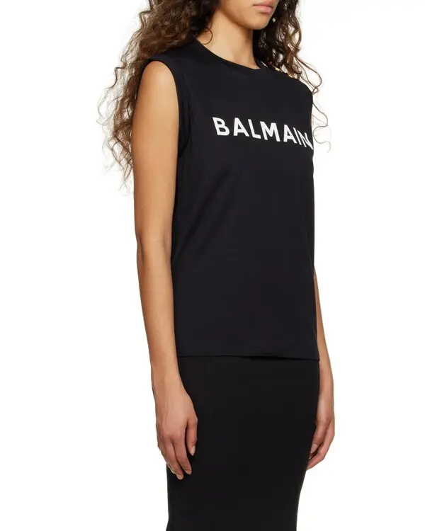 Balmain Sleeveless Logo T-shirt With Button Shoulder Detail - Black