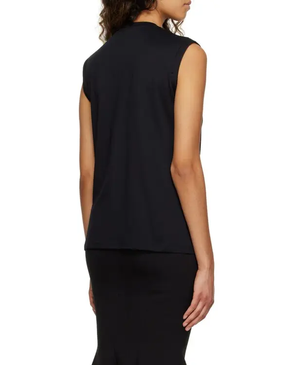 Balmain Sleeveless Logo T-shirt With Button Shoulder Detail - Black