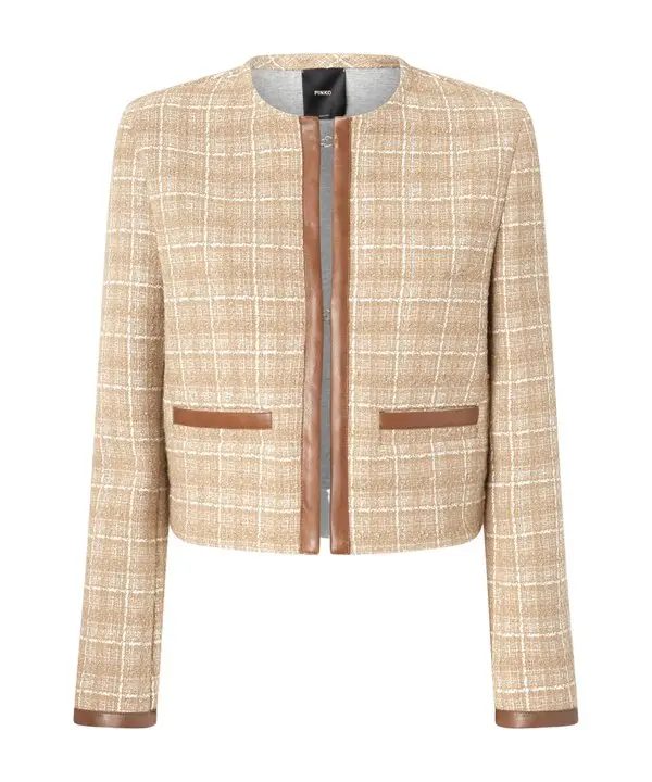 Pinko Small Open Tweed Jacket With Pockets And Split Cuffs - Nude