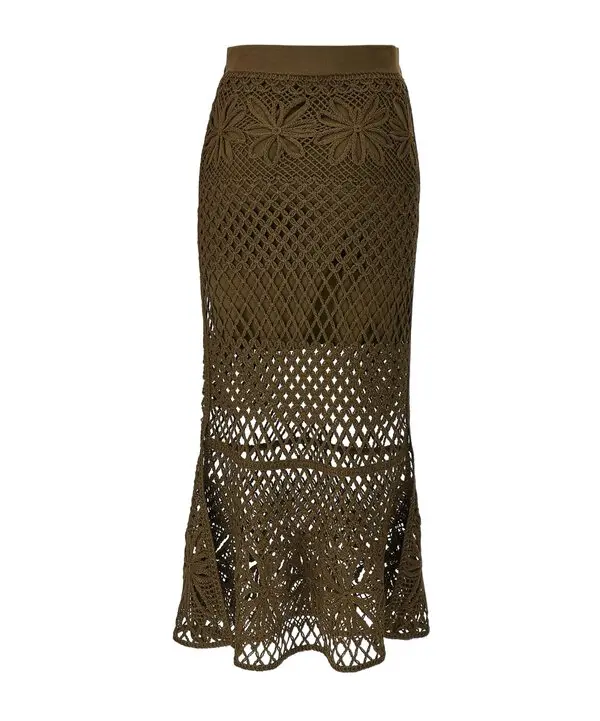 Pinko Crispo Fancy Crochet-effect Long Skirt - Green
