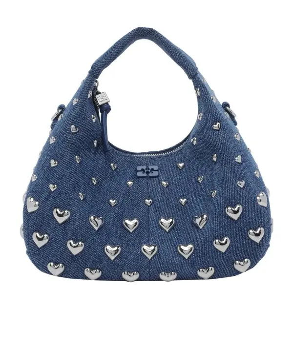 GANNI Denim Stud Mini Hobo Bag - Blue