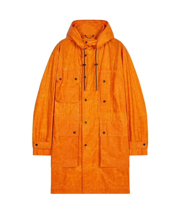 Dries Van Noten Long-sleeved Hooded Coat With Drawstring And Pockets - Orange