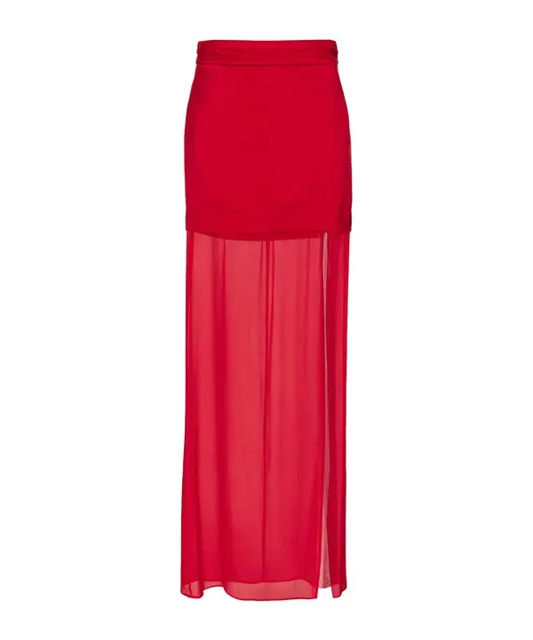 Pinko Sheer Georgette And Satin Maxi Skirt - Red