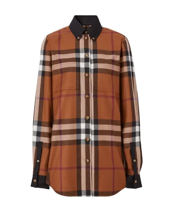 Burberry Checked Buttoned Shirt - Brown