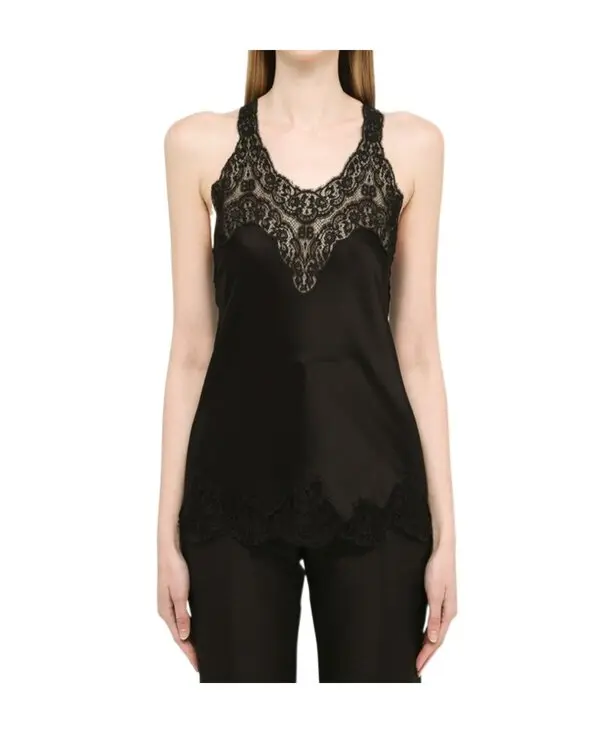 Balenciaga Lace Detail Sleeveless Tank Top - Black