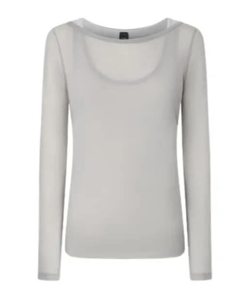Pinko Boat-neck Long-sleeved Sheer T-shirt - Gray
