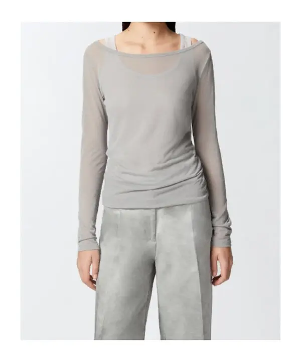 Pinko Boat-neck Long-sleeved Sheer T-shirt - Gray