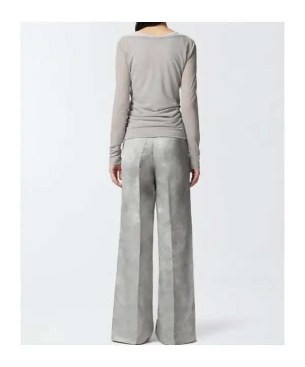 Pinko Boat-neck Long-sleeved Sheer T-shirt - Gray