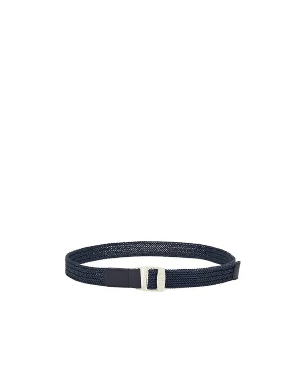 FERRAGAMO Woven Belt With Gancini Logo Buckle - Deep Navy Blue/black