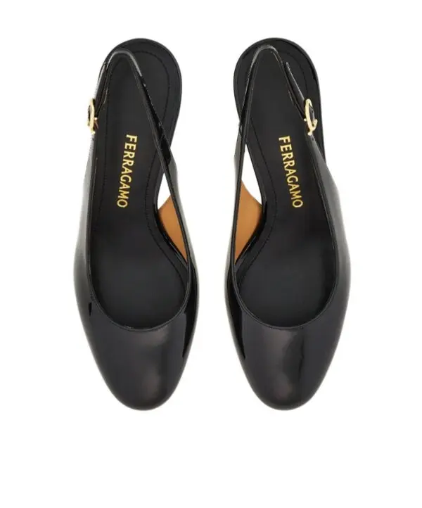 FERRAGAMO Patent Calfskin Slingback - Black
