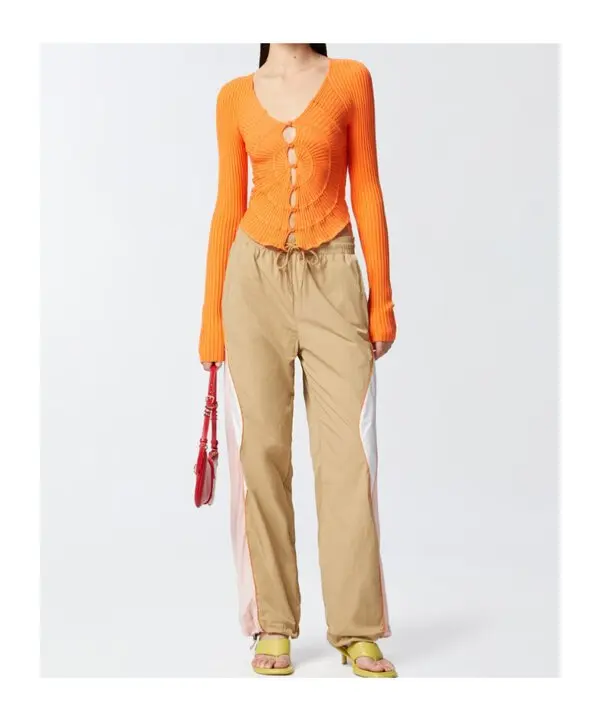 Pinko Panelled Track Pants With Wide Legs And Drawstring Cuffs - Nude